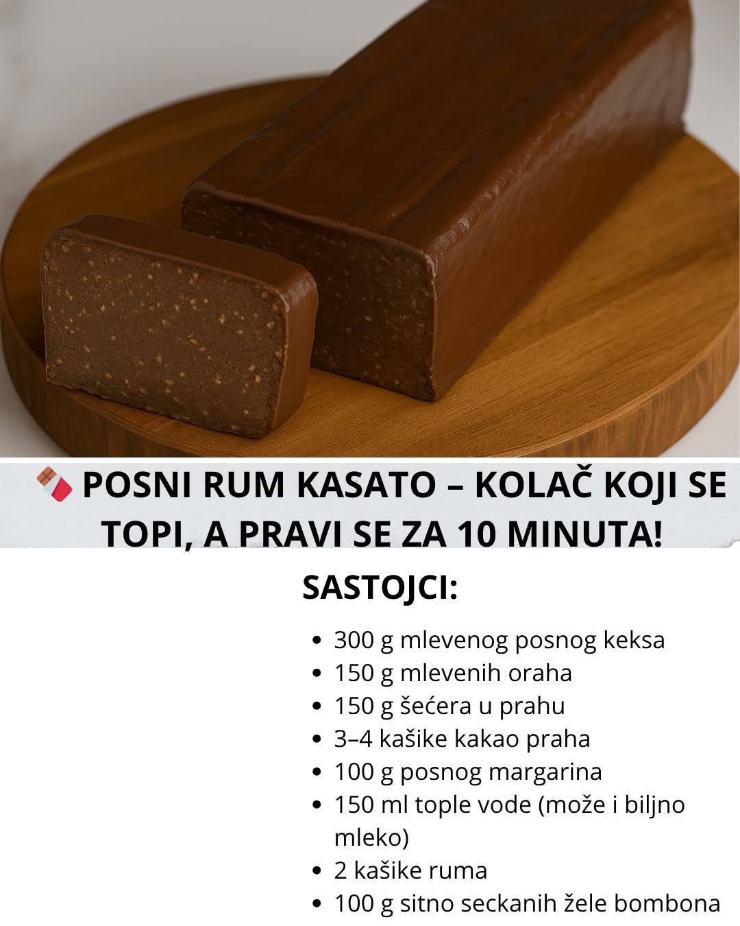 Posni rum kasato – Kolač koji se topi, a pravi se za 10 minuta ...